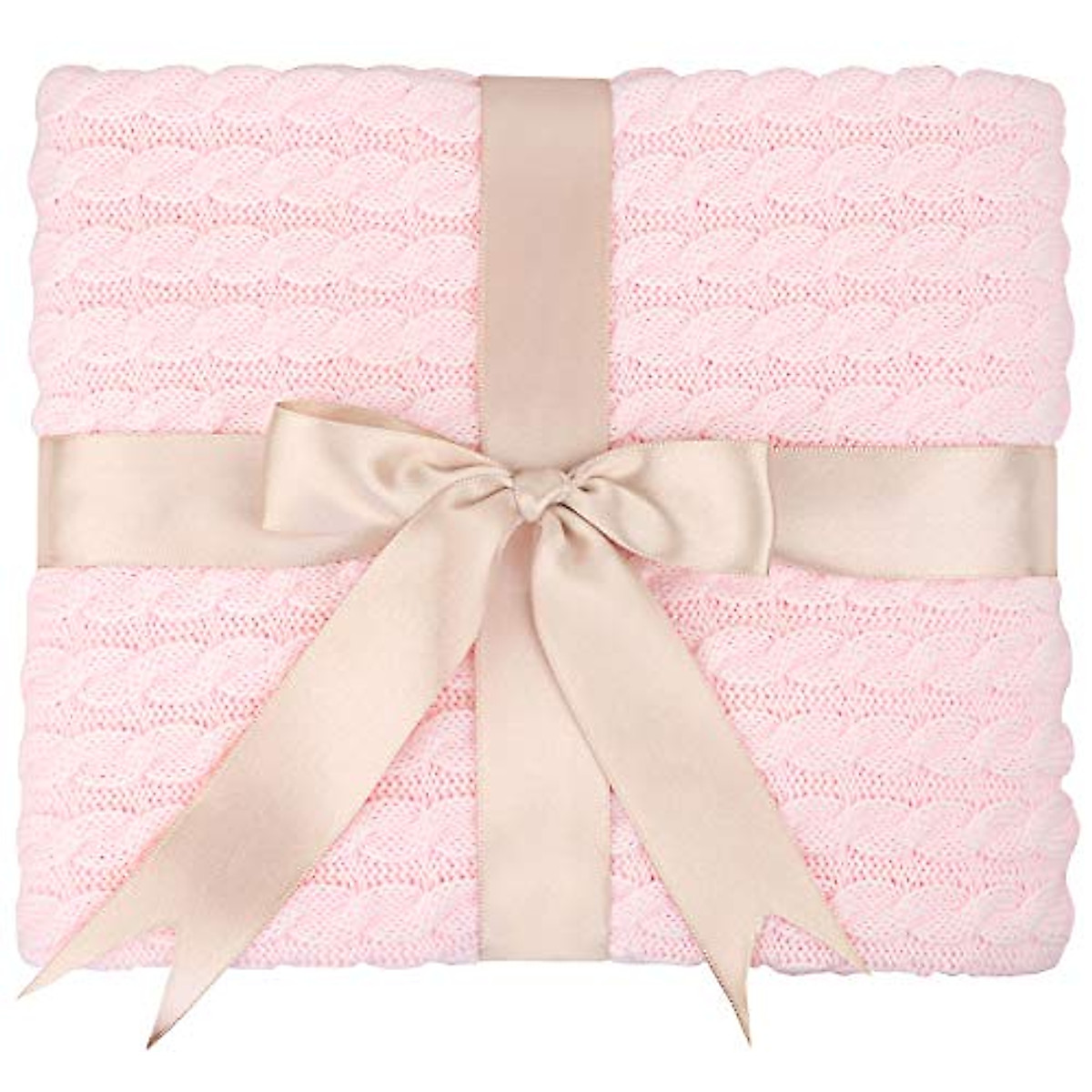 Lilax Baby Cable Knit Blanket Soft Warm Toddler for Boys and Girls 35X30 Inch Pink