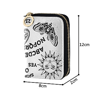 Ouija Board Black White Credit Card Coin wallet, RFID Blocking Compact Women Leather Card Holder, Key Change Organizer, Zipper Purse Clutch Pouch Pocket,4.7x3.1x0.8 Inch