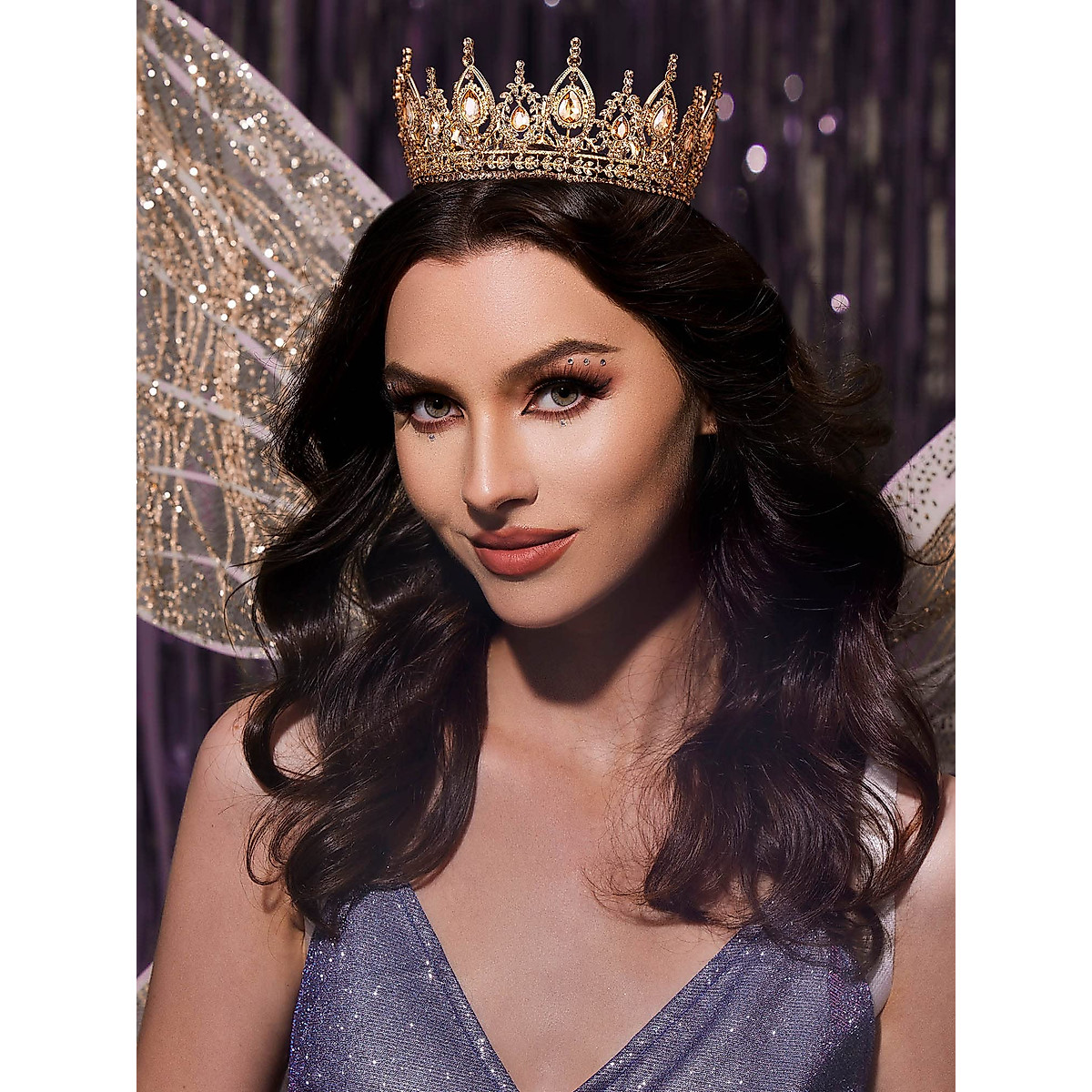 SWEETV Royal Queen Crown, Wedding Tiara for Bride, Rhinestone Tiaras and Crowns for Women, Costume Headpiece for Birthday Cosplay Party Celebration,Gold