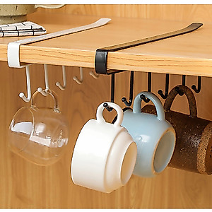 3 Pcs Mug Hooks Under Shelf, Cup Holder Under Cabinet, Coffee Mugs Cups Storage Rack Holder Hanger, Adhesive Drilling Free 6 Hook Coffee Cup Mug Holder Hanger for Kitchen Cabinet Shelf