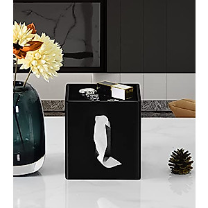 GOLRANLYE Tissue Box Cover Square Multifunctional PU Leather Facial Tissue Box Holder for Dresser Bathroom Decor (Black)