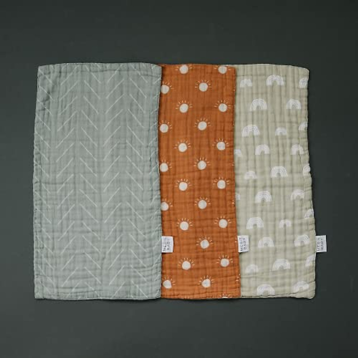 Mebie Baby Burp Cloths, Neutral Print 3-Pack, Muslin Burp Cloth Set for Spit Up, Drool, and More, Boho Burp Cloths for Baby Boy and Girl, Baby Must Haves for Registry Lists and Gifts for Newborns