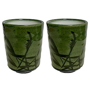 Mino Ware Japanese Traditional Yunomi Tea cups, 10.1 fl. oz, Set of 2 Authentic, Reed Motif Design Mashiko for Hot Green Tea, Matcha tea, Bancha from Japan