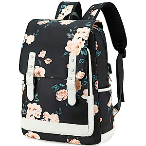 LEDAOU School Backpack for Teen Girls Laptop Backpacks 15.6 inch Floral Daypack Women Bookbag School Bag for College Travel (Floral Black)