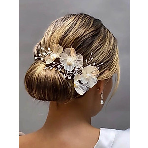 Catery Flower Bride Wedding Hair Vine Gold Floral Headband Pearl Bridal Headpiece Head Piece Hair Band Hair Accessories for Women and Girls