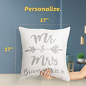 Pattern Pop Personalized Brush Script Mr. & Mrs. Throw Pillow (White, Throw Pillow)