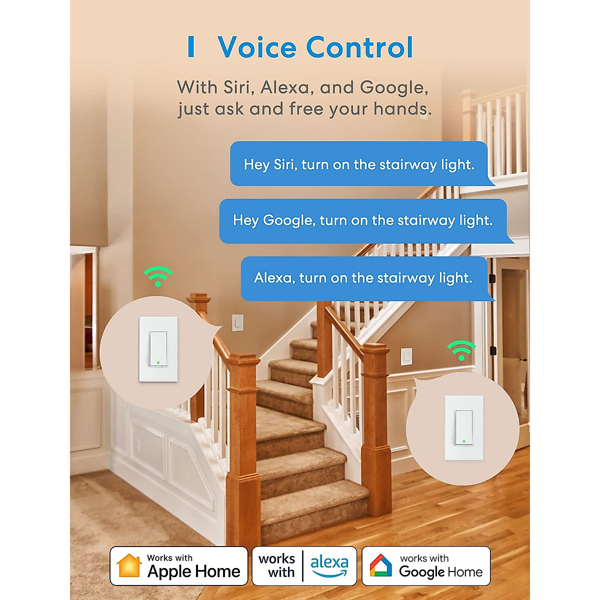 3 Way Smart Switch, Meross Smart Light Switch Supports Apple HomeKit, Siri, Alexa, Google Assistant & SmartThings, 2.4Ghz WiFi Light Switch Neutral Wire Required, Remote Control Timer 2 Pack
