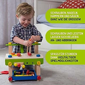 EverEarth Toddler Workbench with Tools. Wooden Building Set Hammer Toy
