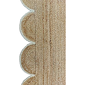 RAJPUTANA Rug Weaving Village Scalloped Natural Jute Area Rug, Hand Woven Classic Rug Kitchen Rugs, Rugs for Living & Bedroom (Off White, 2'6''x6')