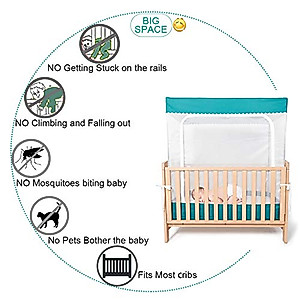 YeTrini Crib Safety Tent,See Through Mesh Crib Netting Mosquito Nets Sturdy Crib Cover to Keep Toddler from Climbing Out,to Keep Cats Out,to Keep Baby in-Gray