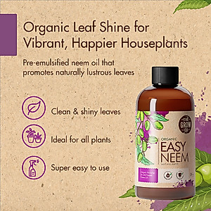 Organic Neem Oil for Plants, Cold Pressed Neem Oil Extract from Neem Plant, Water Soluble Pre-Emulsified Neem Oil Spray for Indoor Plants & Outdoor Plants, Neem Spray for Shiny Plant Leaves, 8 fl. oz.