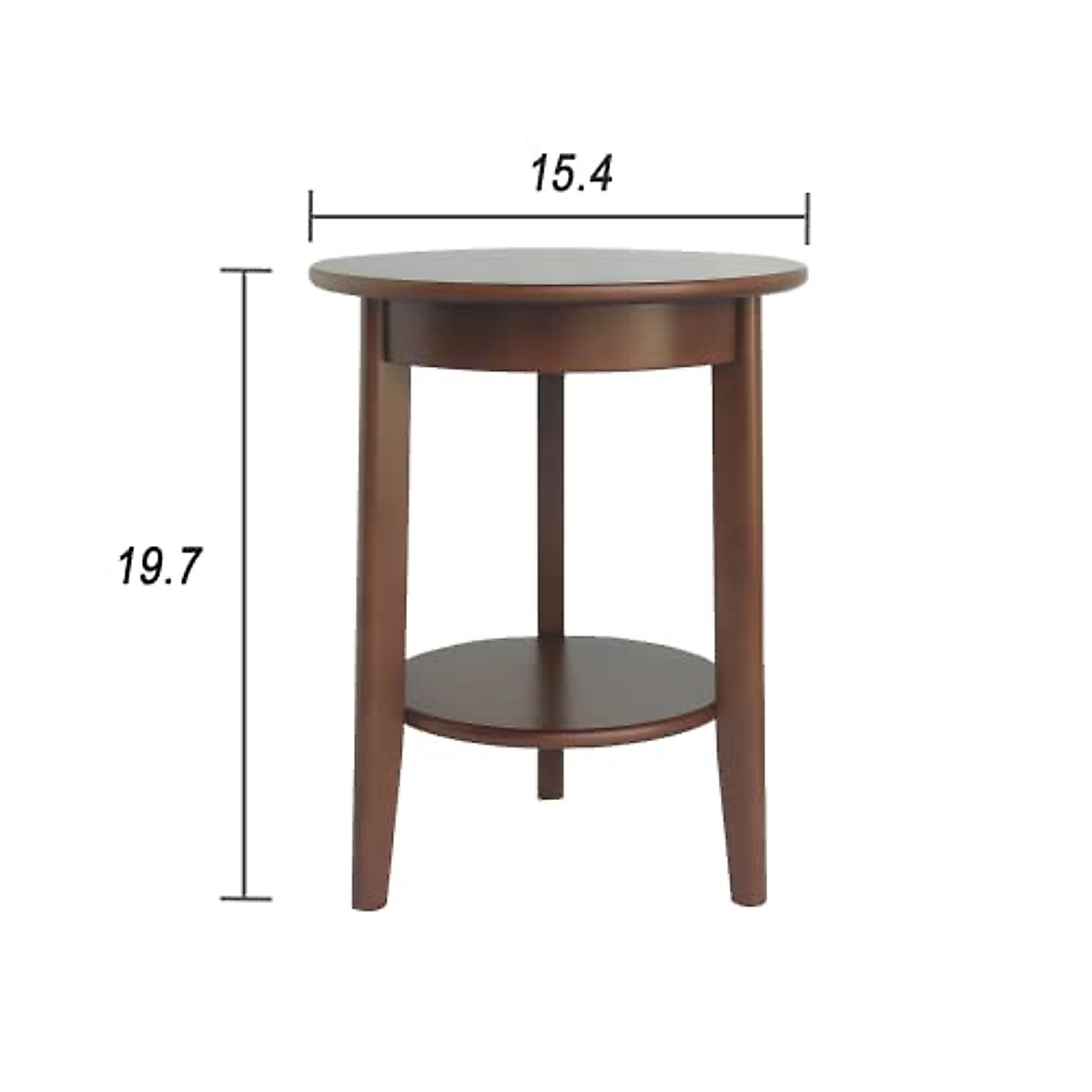 MaxSmeo Round End Table, Small Side Table for Small Spaces, 2-Tier End Table Wooden Side Table, Mid Century Modern Coffee Table,Easy Assembly, Brown, Two-shelves