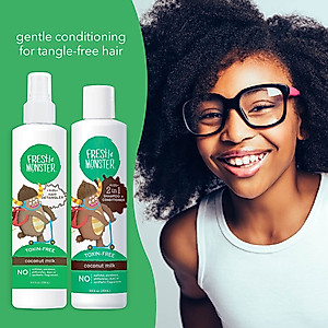 Fresh Monster Hair Detangler Spray & 2-in-1 Shampoo & Conditioner, Coconut, Toxin-Free, Hypoallergenic & Natural (8.5 oz each)