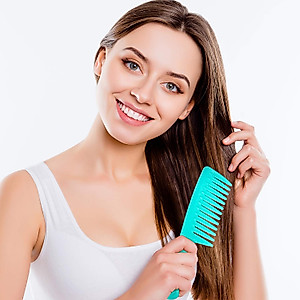 TecUnite 4 Pieces 9 1/2 Inches Anti-static Large Tooth Detangle Comb, Wide Tooth Hair Comb Salon Shampoo Comb for Long Hair and Curly Hair (Light Blue, Purple, Pink and Cyan)