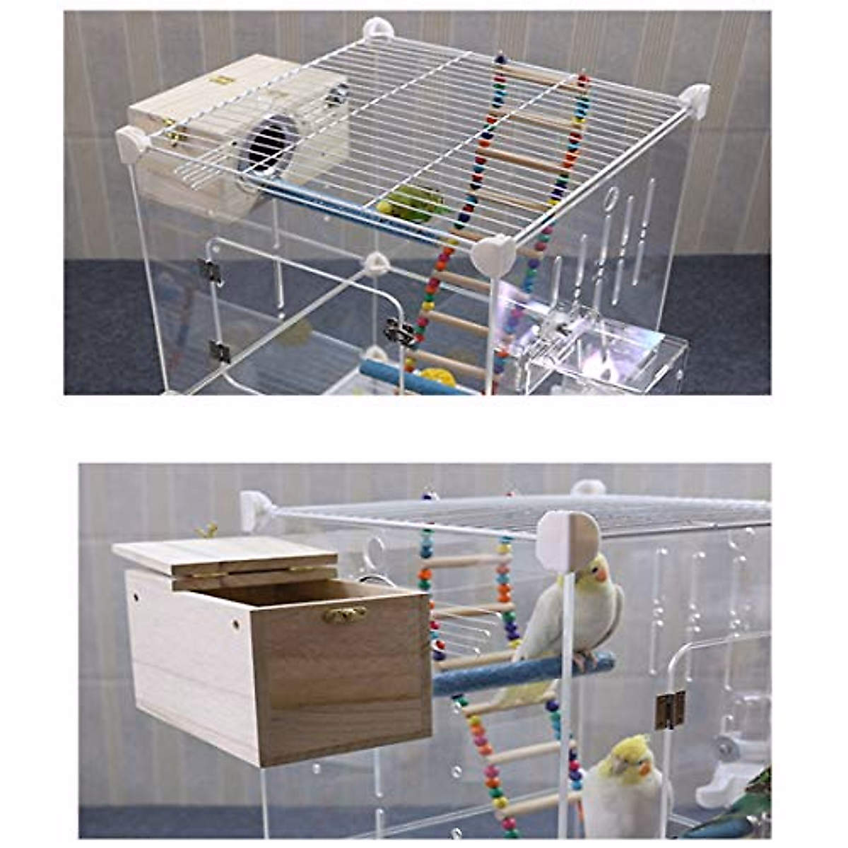 PINVNBY Parakeet Nesting Box Bird House Wood Breeding Box Parrots Mating Box for Lovebirds,Cockatoo,Budgie, Finch,Canary and Medium-Sized Birds(XL)