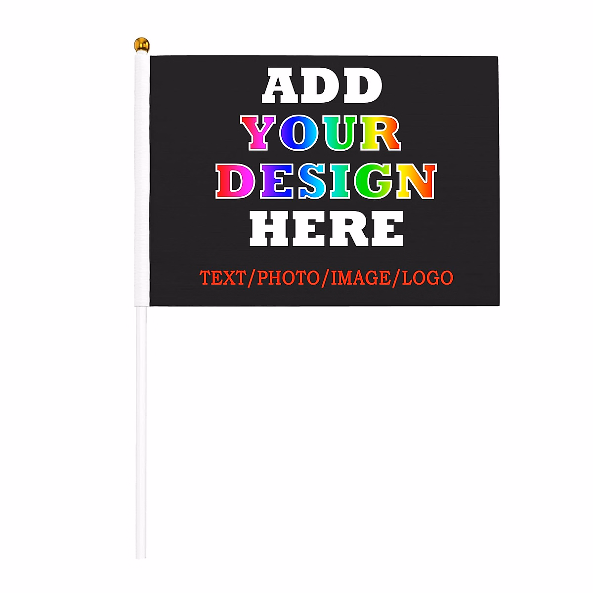 Custom Mini Flag on Stick Make Your Own Flags Personalized Photo Image Text Logo Hand Held Small Banners Double Sided Customize Flags 5.5"x8.2" Gifts for Indoor Outdoor Room Decoration 10pcs
