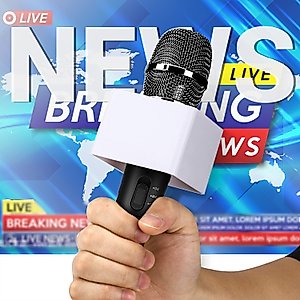 Facmogu 4PCS Black & White Microphone Flag Station, Portable Square Cube Shaped Interview Mic Flag Station with Foam, Microphone Flag Microphone Accessories for Interview KTV Reporter Host