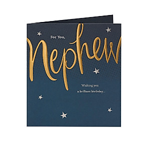 UK Greetings Birthday Card for Nephew - Gold & Silver Foil Design, blue, 159mm x 184mm