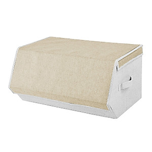 Anika 66819 Stackable Storage Box with Magnetic Secured Lid-25x35x50cm-Cream, Canvas, Cream, Large