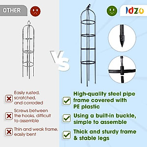 Idzo Metal Obelisk Trellis for Climbing Plants Outdoor 6ft, Rustproof Heavy Duty Steel Pipe with Plastic Coated for Garden Outdoor Potted Plant Support, Black Garden Trellis for Climbing Vine, 1pc