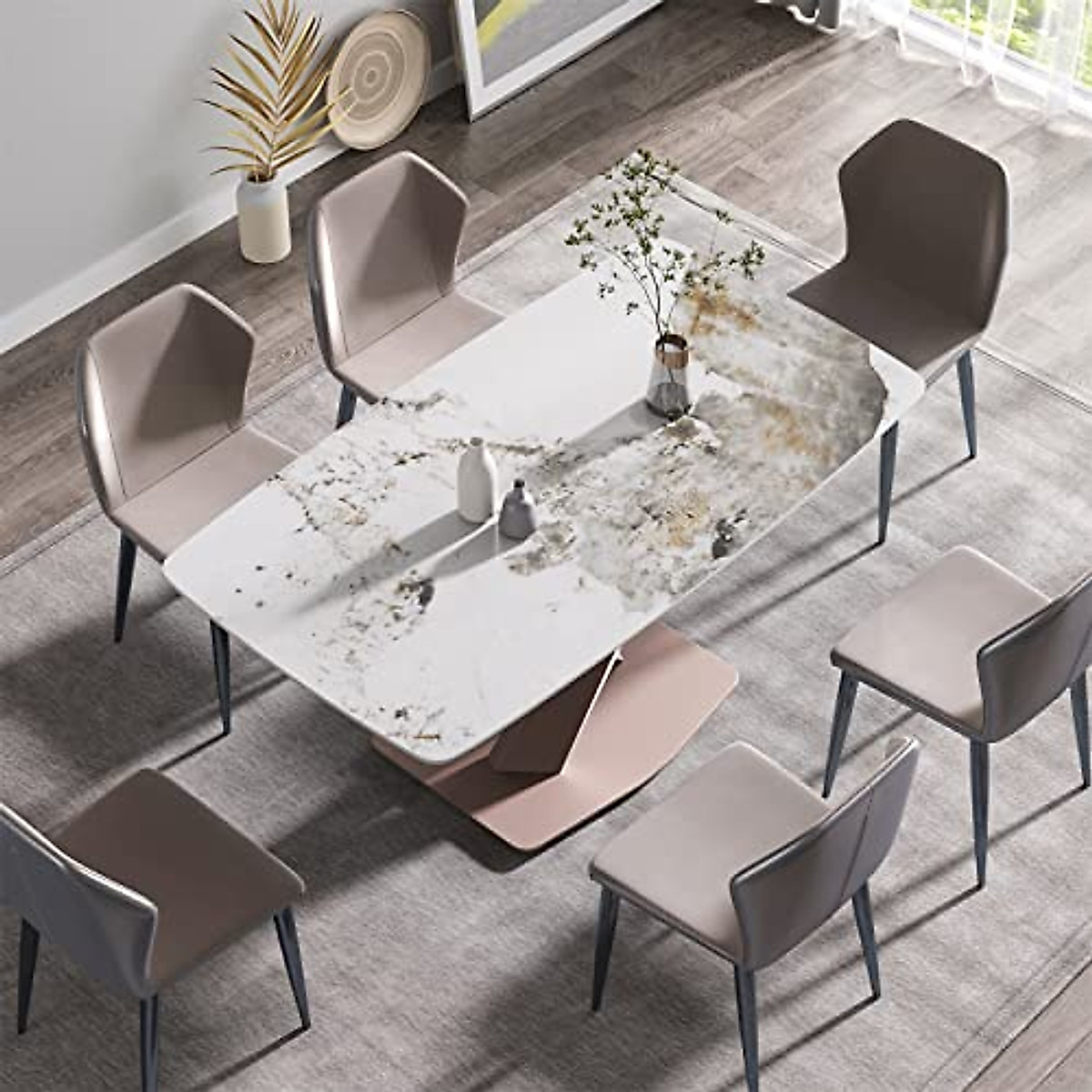 LKTART 63" Modern Artificial Marble Dinning Table Overlapping Leg Sintered Stone Dinning Table Top Suitable for 6-8 People Dinning Room Kitchen (no Chair)