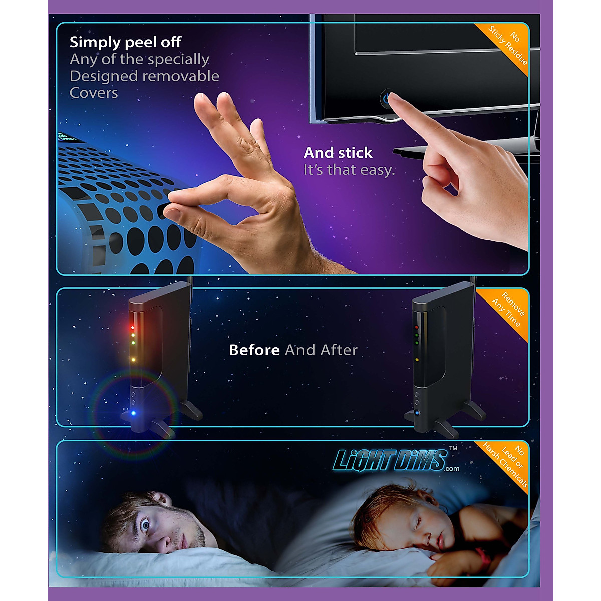 LIGHTDIMS Original Strength - LED dimming Covers for Routers, Electronics and Appliances and More. Dims 50-80% of Light, in Minimal Packaging Light (1 sheet).