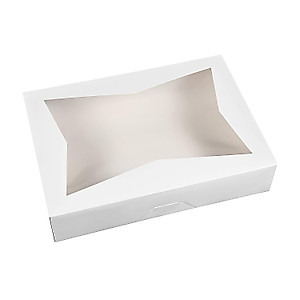 ONE MORE [15-Pack] 14 x10 x 3inch White Lock Corner Window Bakery Cookie Boxes, Large Paperboard Container with PVC Windows for Pie