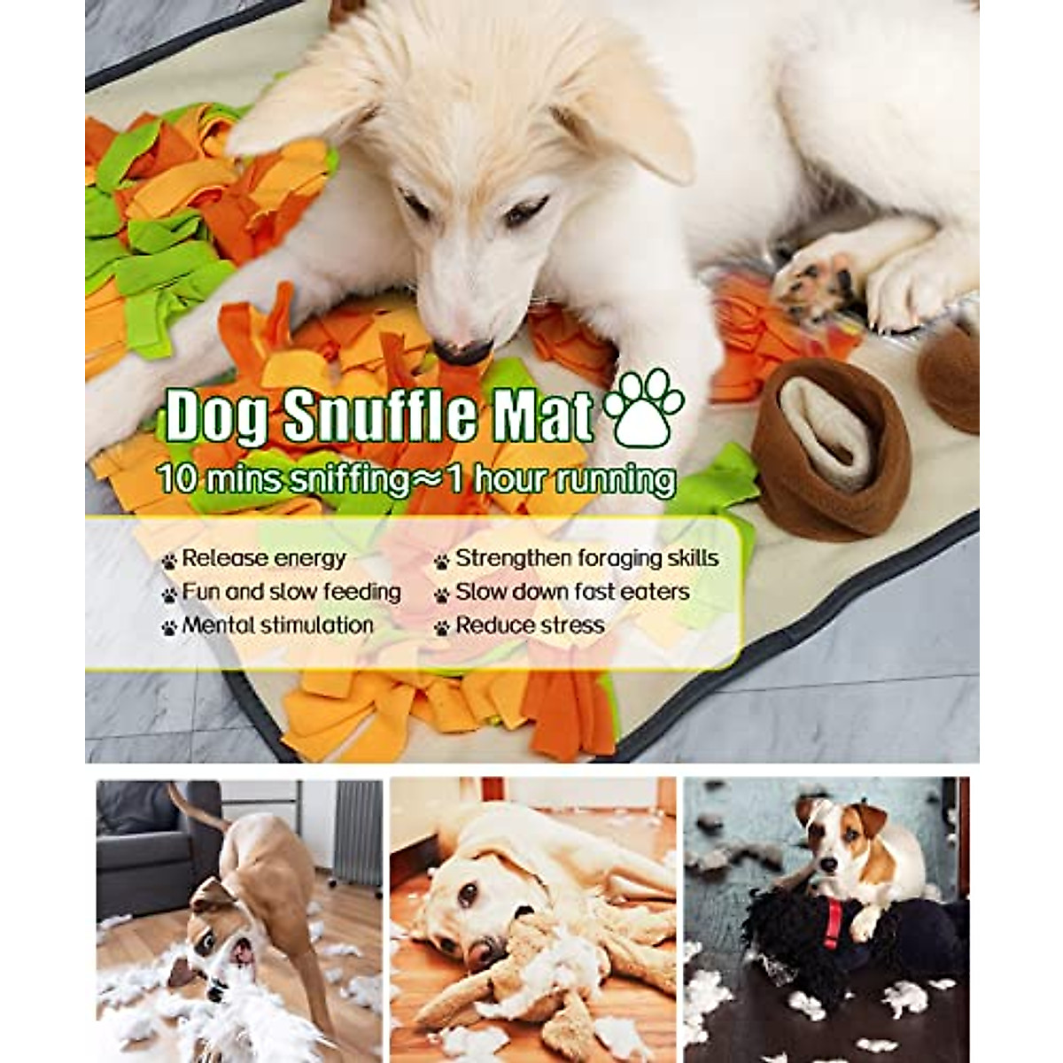 Snuffle Mat for Large Dogs,40"x 28"Dogs Nosework Feeding Mat, Enrichment Interactive Dog Puzzle, Slow Food Mat for Dogs Cats Toys for Training and Brain Stimulating,Encourages Natural Foraging Skills
