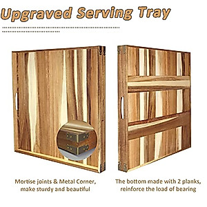 Ottoman Tray, EXISTING Acacia Wood Serving Tray with Handles, Large Ottoman Tray for Living Room, Kitchen, Bed, Coffee Bar Decor,Party, Solid Wood Non-Warping Square Tray - 23x23 Inches