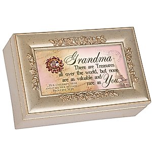 Cottage Garden Grandma Champagne Silver Petite Rose Music Box Plays Amazing Grace