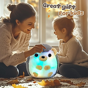 BSTAOFY 10'' Light up Hedgehog Stuffed Animal Glow Soft Plush Toy LED Nightlight Bedtime Gift for Toddlers Kids on Birthday Christmas Valentines Day