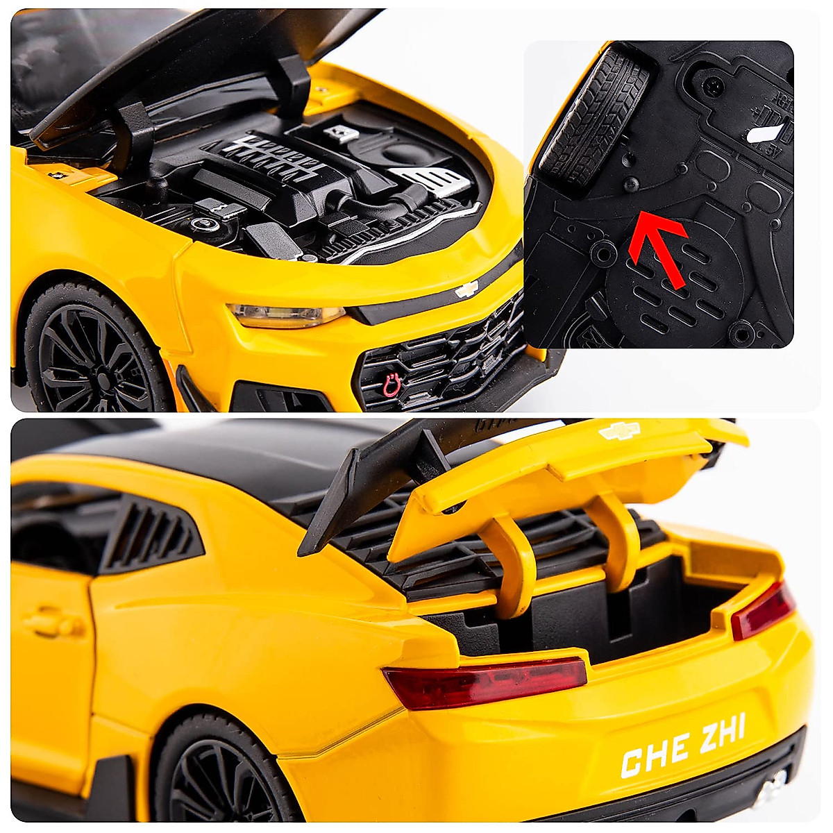 BDTCTK 1/24 Camaro Bumblebee Car Model Toy Zinc Alloy Casting Pull Back Car Sound and Light Toys for Kids Boy Girl Gift (Yellow)