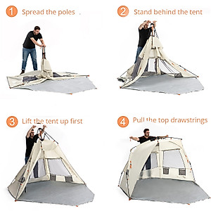 Easthills Outdoors Instant Shader Deluxe XL Beach Tent Easy Up 99" Wide for 4-6 Person Sun Shelter - Extended Zippered Porch Included Beige