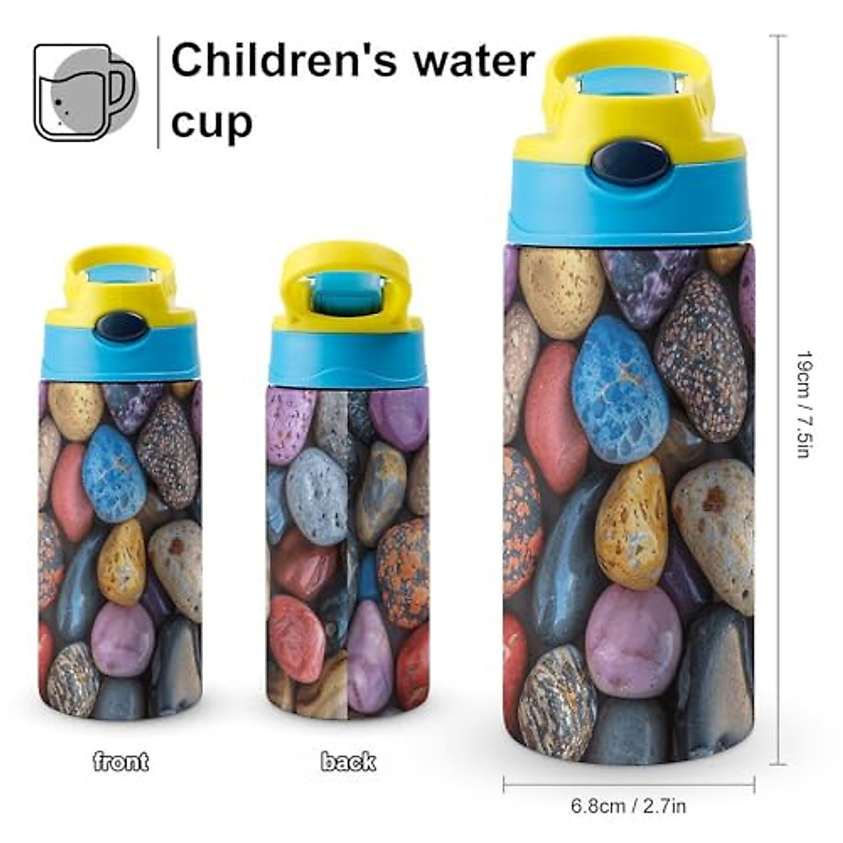 Stainless Steel Water Bottles Pebbles And Rocks Travel Water Cups with Handle And Silicone Straw Drinking Cup with Leak Proof Lid Thermo Travel Mug for Women Men