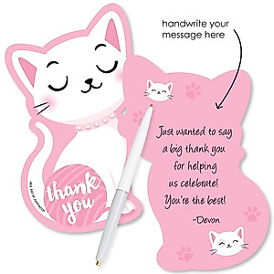 Big Dot of Happiness Purr-fect Kitty Cat - Shaped Thank You Cards - Kitten Meow Baby Shower or Birthday Party Thank You Note Cards with Envelopes - Set of 12