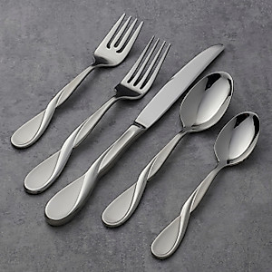 Oneida Satin Aquarius 5 Piece Fine Flatware Set, Service for 1 18/10 Stainless Steel, Silver