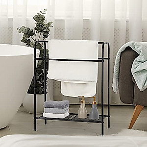 Freestanding Towel Racks, 3 Tier Metal Towel Rack Stand with Storage Shelf, Stainless Steel Blanket Ladder Holder Rack for Living Room, Bathroom, Laundry Room, Black