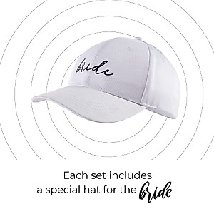 Pop Fizz Designs Bachelorette Hats ( 10 Pack) 1 White Bride Hat | 9 Black Squad Hats I Bride Tribe Baseball Caps I Bachelorette Party Favors