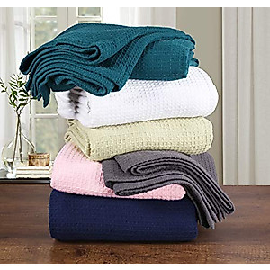 Glamburg 100% Cotton Thermal Blanket, Breathable Bed Blanket Queen Size, Soft Waffle Blanket, Queen Blanket, All Season Cotton Blanket, White