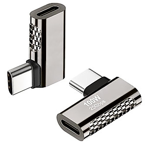 AreMe 2 Pack USB C Male to Female Adapter, 90 Degree Right Angle 100W Type C Extender Adapter for Thunderbolt 4/3, MacBook Pro/Air, Laptop, Phones and More Type C Devices (Grey)