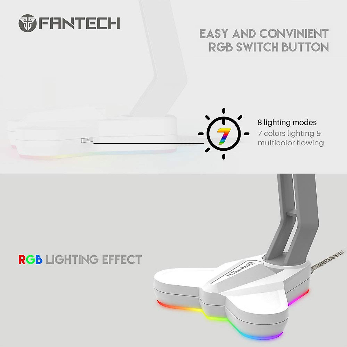 FANTECH Tower RGB Headset Stand, Headphone Holder for Gamers Gaming PC Accessories (White)