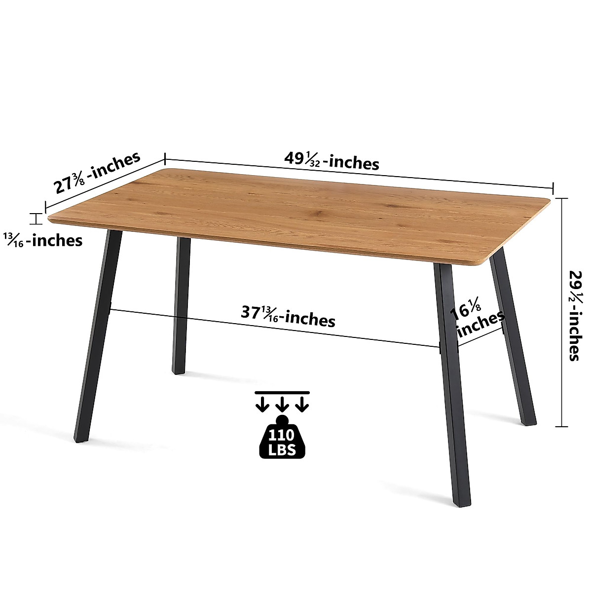 Homedot 49" Retangle Dining Table for 4-6 Person, Modern Faux Wood Kitchen Table Home Desk Dinner Table Wipe Clean MDF Living Room Table with Metal Frame for Home Kitchen Restaurant