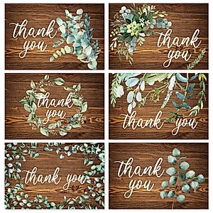 Whaline 30 Pack Rustic Thank You Cards with Envelopes Stickers Watercolor Eucalyptus Brown Greeting Note Cards Gratitude Card for Wedding Birthday Baby Shower Bridal Shower, Blank Inside, 4 x 6 Inch
