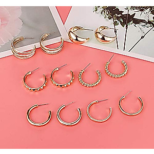 6 Pairs Small Gold Hoop Earrings for Women Pack - Small Hoop Earrings Set - Womens Earrings -Gold Earrings for Women - Thick Gold Earring Set-Chunky Hoops - Wide Hoop Earrings for Teen Girls