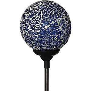 Solar Blue Mosaic Glass Ball Light (Ocean Blue Color), Garden Decor Stake Multi-Color Color Change Yard LED Lamp Light