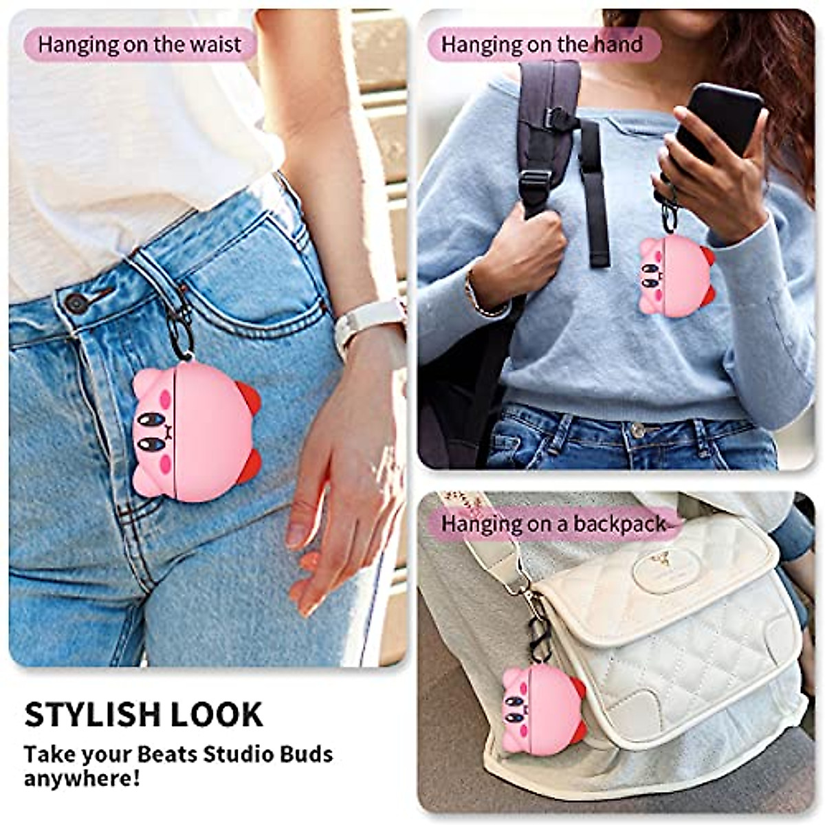 for 2021 Beats Studio Buds Case Cover, AIBEAMER Shockproof Silicone Protective Cute Cover 3D Cartoon Anime Design for Beats Studio Buds Case with Keychain for Girls Kids Women(New Star Kabi Case)