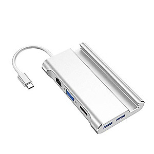 XUNMAIFHB Portable Docking Station,Type-c Turn hdmi+vga7 in 1 Docking Station USB c Conversion Network Card MacBook Accessories with Mobile Phone Bracket Fast Transmission