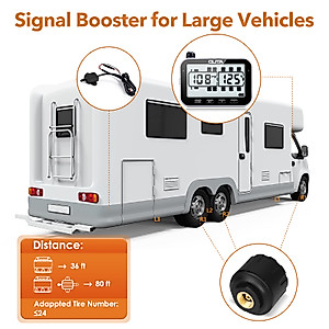 RV Tire Pressure Monitoring System, RV TPMS, 6 Sensors, 7 Alarm Modes, 14 Days Battery Life, 80ft Sensing Distance, Large Screen, for RV, Trailer, Coach, Motor Home, Fifth Wheel, (0-188psi) (-4~ 185℉)