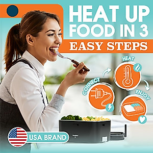 TRAVELISIMO Electric Lunch Box for Adults, 80W Heated Lunch Box 1.8L Stainless Steel Heated Lunchbox For Adults, 12/24/110V Portable Food Warmer For Car Truck Work, Lonchera Eléctrica Portátil