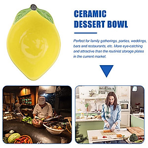 SHERCHPRY 3Pcs Lemon Shaped Bowl Ceramic Dessert Dishes Snacks Fruit Salad Platter Candy Nut Dishes Bowl for Home Kitchen (Yellow)